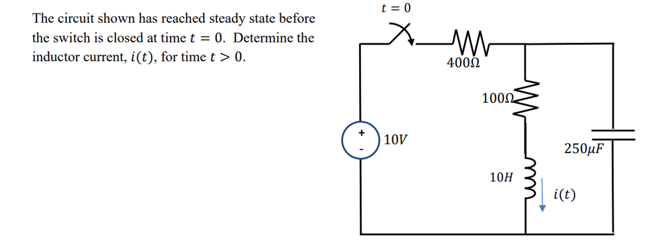 Solved The circuit shown has reached steady state beforethe | Chegg.com