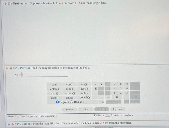 Solved (14\%) Problem 4: Suppose a book is held 6.9 cm from | Chegg.com
