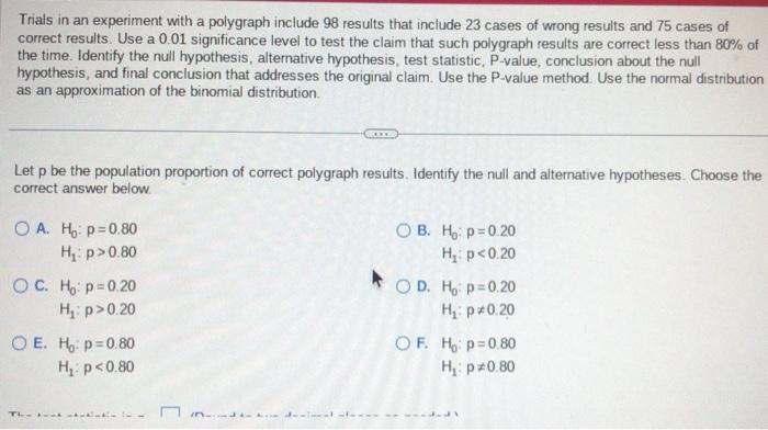 Solved Trials in an experiment with a polygraph include 98 | Chegg.com