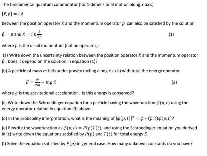 Solved The fundamental quantum commutator (for 1-dimensional | Chegg.com