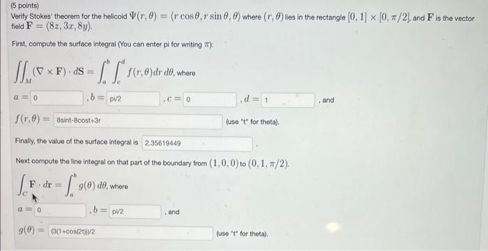 Solved (5 points) Verity Stokes' theorem for the helicoid | Chegg.com