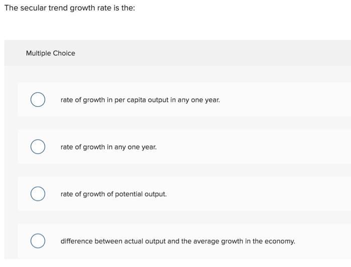 Solved The secular trend growth rate is the: Multiple Choice | Chegg.com