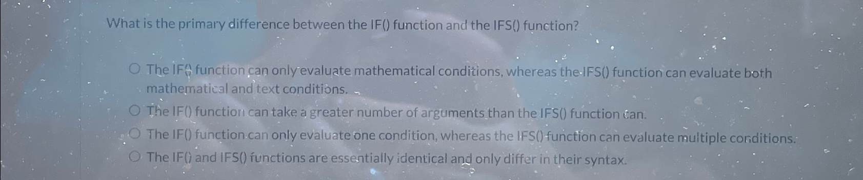 Solved What is the primary difference between the IF() | Chegg.com
