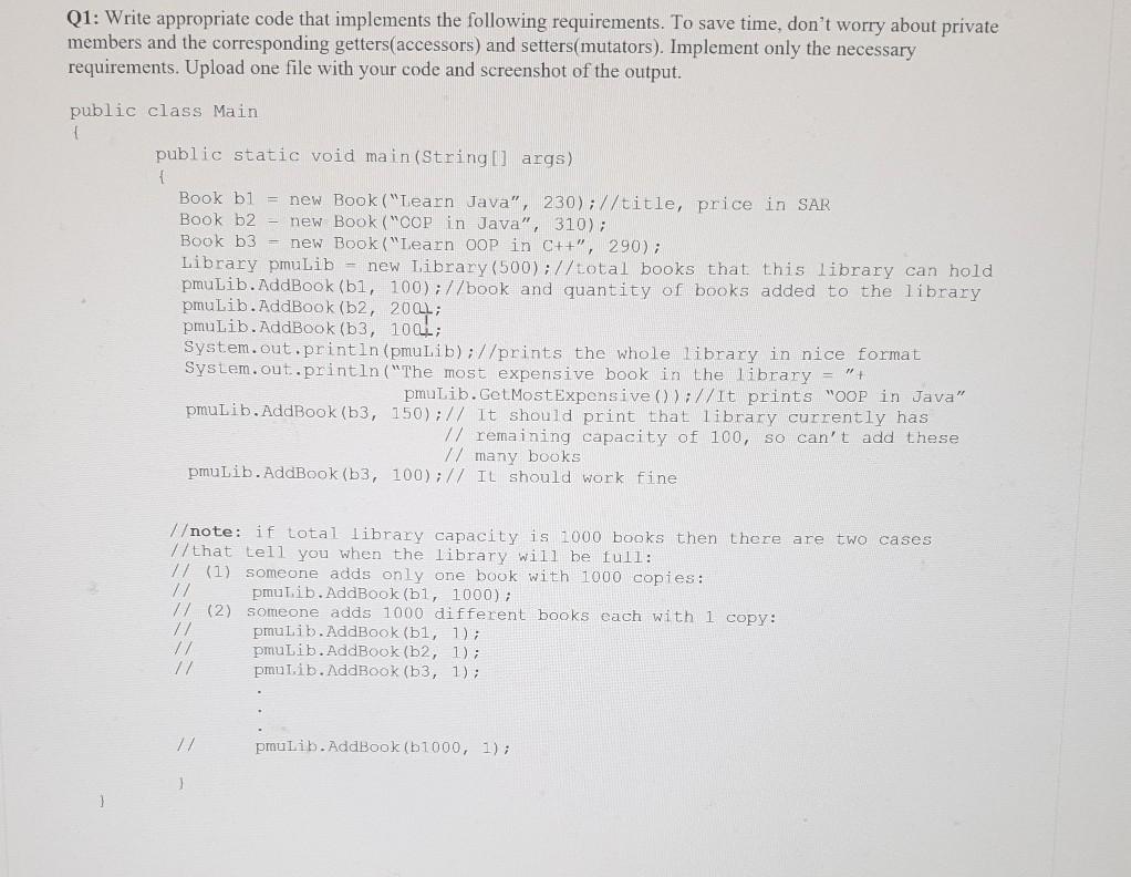 Solved Q1: Write appropriate code that implements the | Chegg.com