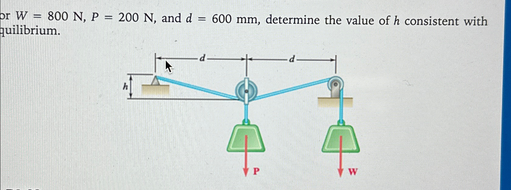 Solved or W=800N,P=200N, ﻿and d=600mm, ﻿determine the value | Chegg.com