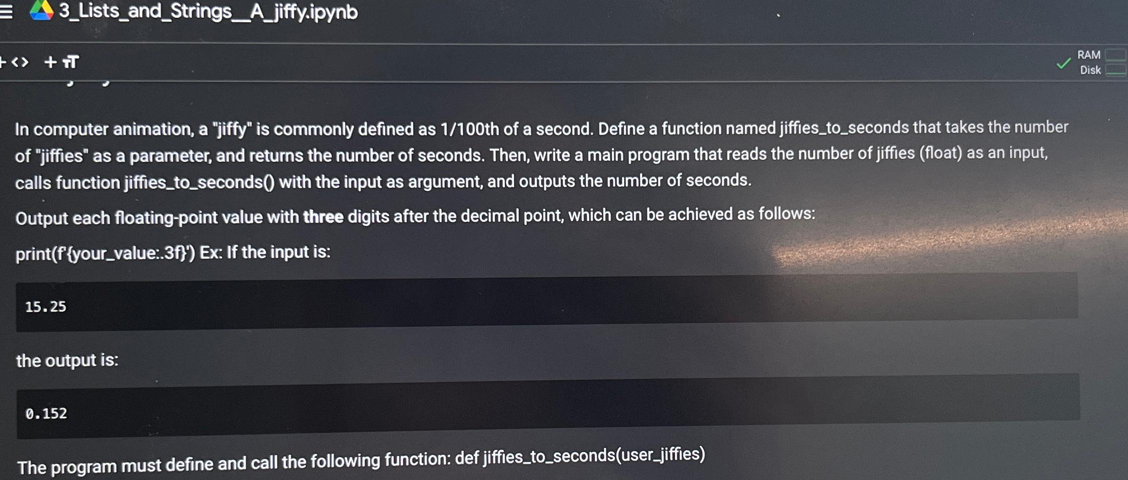 Solved 3_Lists_and_Strings__A_jiffy.jpynbTRAMDiskIn computer | Chegg.com
