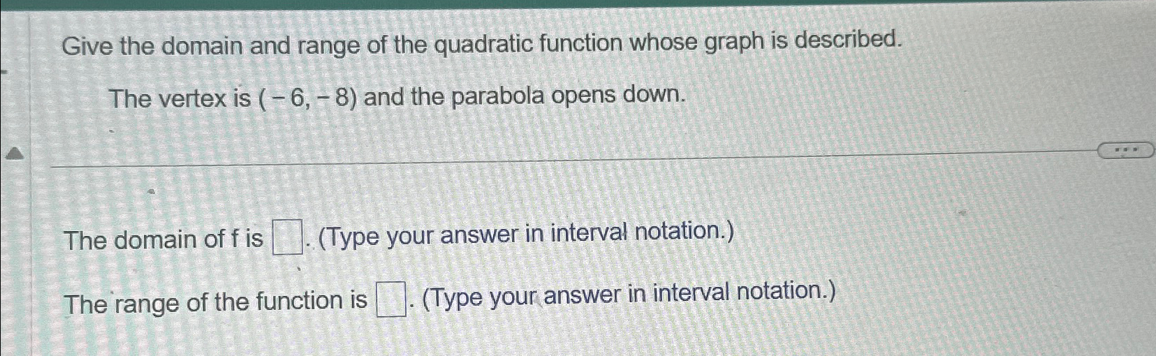 Give the domain and range of the quadratic function | Chegg.com