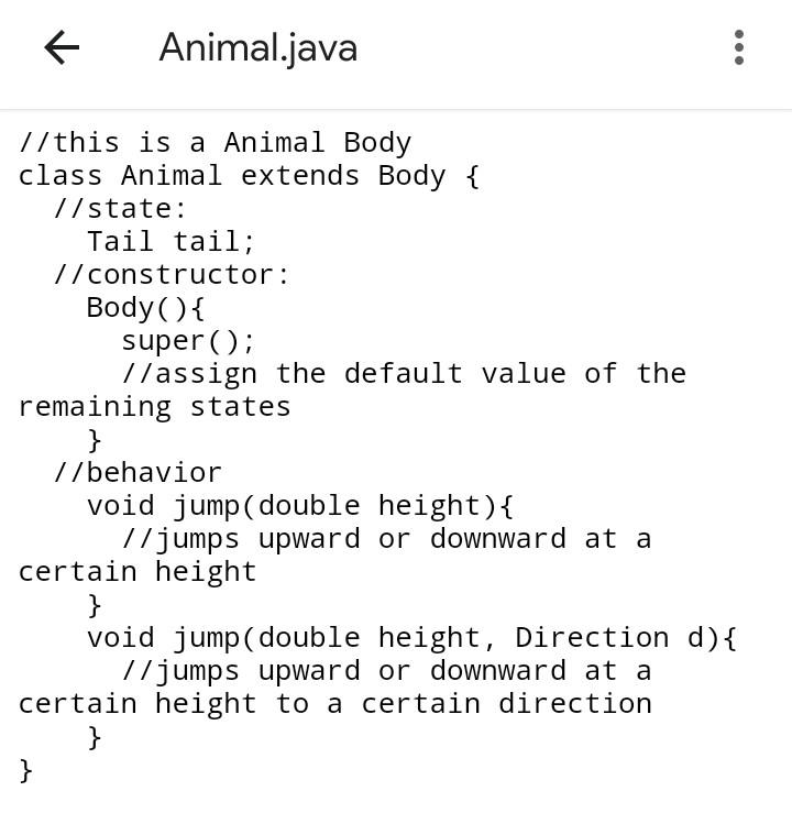 Solved In the Body.java, Human.java, and Animal.java, answer | Chegg.com