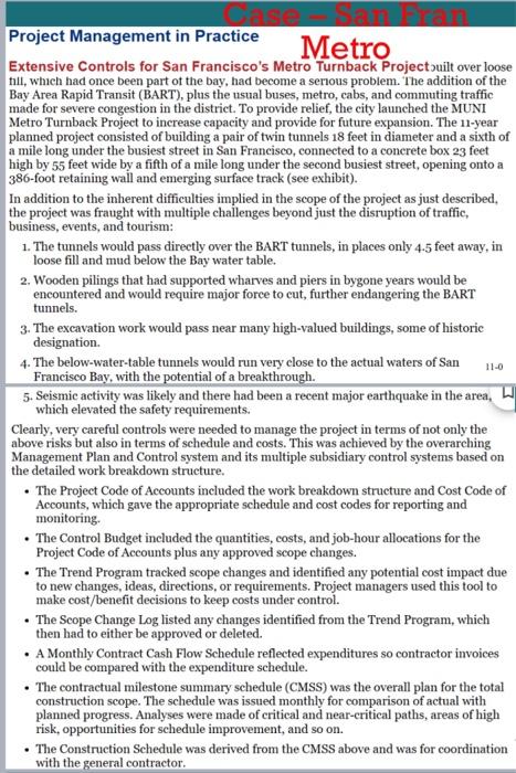 Solved Project Management in Practice Metro Extensive | Chegg.com