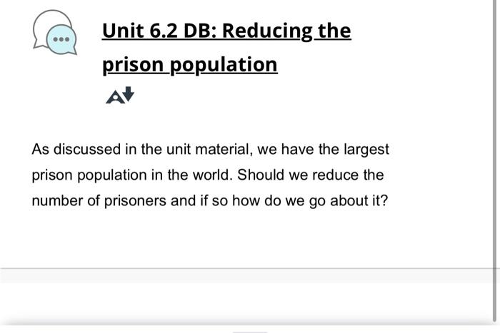 Solved Unit 6.2 DB: Reducing the prison population Ar As | Chegg.com