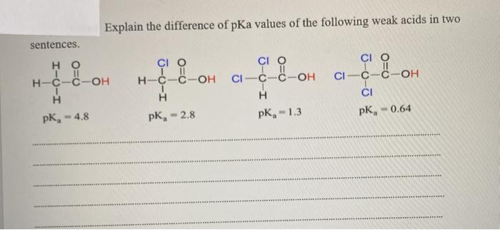 Solved Explain the difference of pKa values of the following | Chegg.com