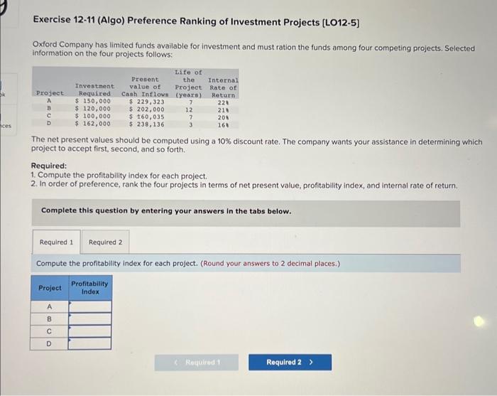 Solved Exercise 12-11 (Algo) Preference Ranking of | Chegg.com
