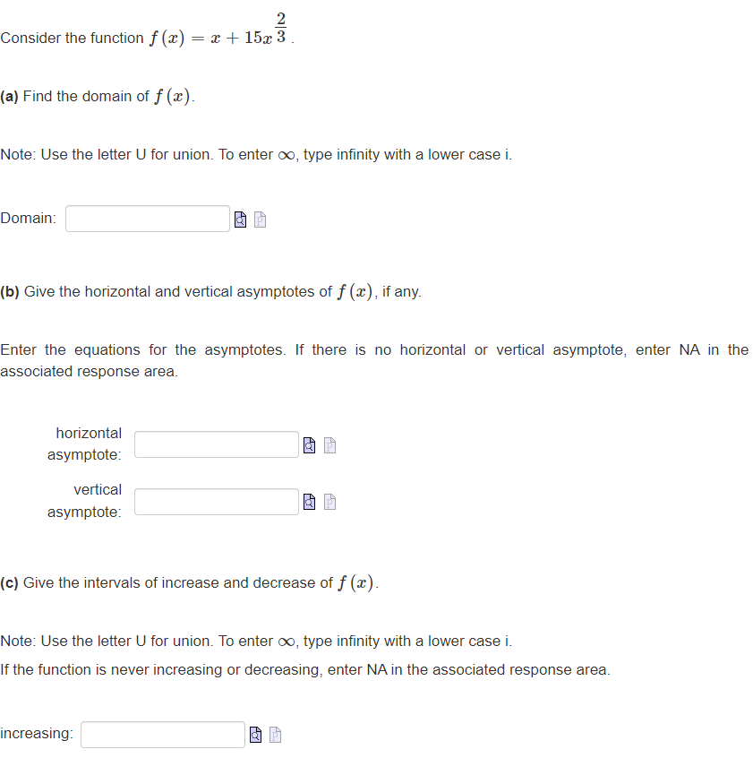 Solved Consider the function f(x)=x+15x23.(d) ﻿Give the | Chegg.com