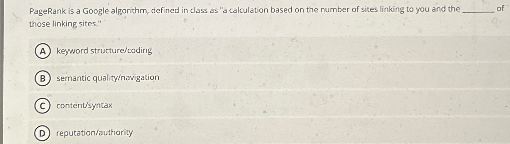 Solved PageRank is a Google algorithm, defined in class as | Chegg.com