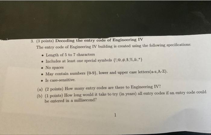 Solved 3. (3 points) Decoding the entry code of Engineering | Chegg.com