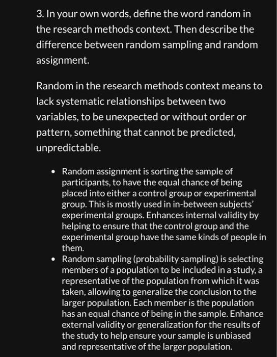 Solved 3. In your own words, define the word random in the | Chegg.com