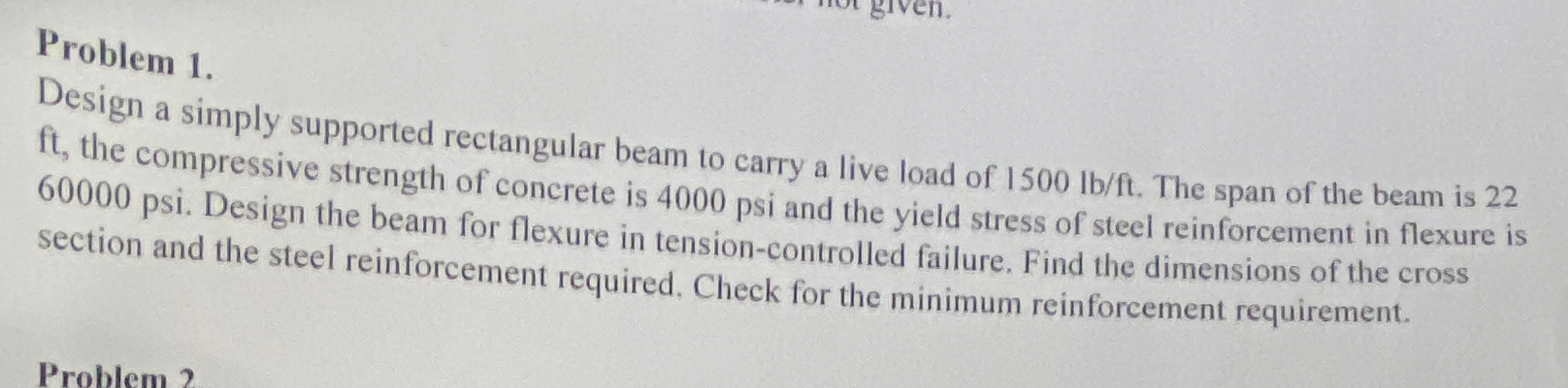 Solved Problem 1.Design a simply supported rectangular beam | Chegg.com