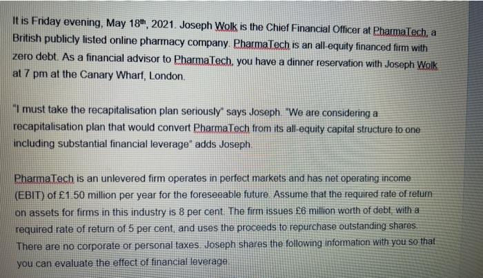 Solved It is Friday evening, May 18th, 2021. Joseph Wolk is | Chegg.com