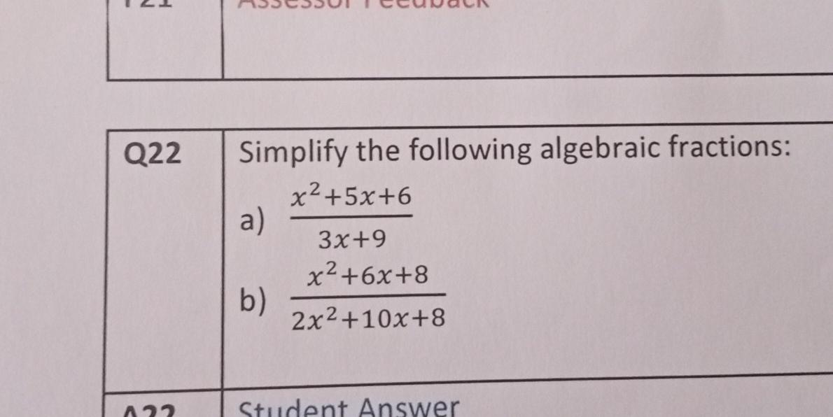 Solved \begin{tabular}{|l|l} Q22 & Simplify the following | Chegg.com