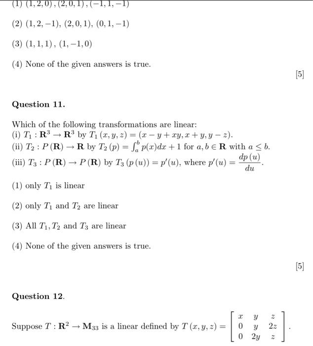 Solved Question 10. Let T:R3→R3 be defined as | Chegg.com
