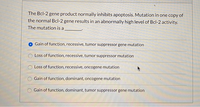 Solved The Bcl-2 gene product normally inhibits apoptosis. | Chegg.com