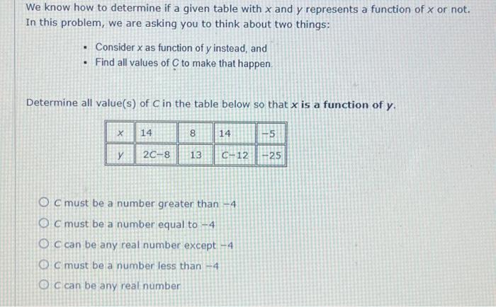 Solved We know how to determine if a given table with x and | Chegg.com