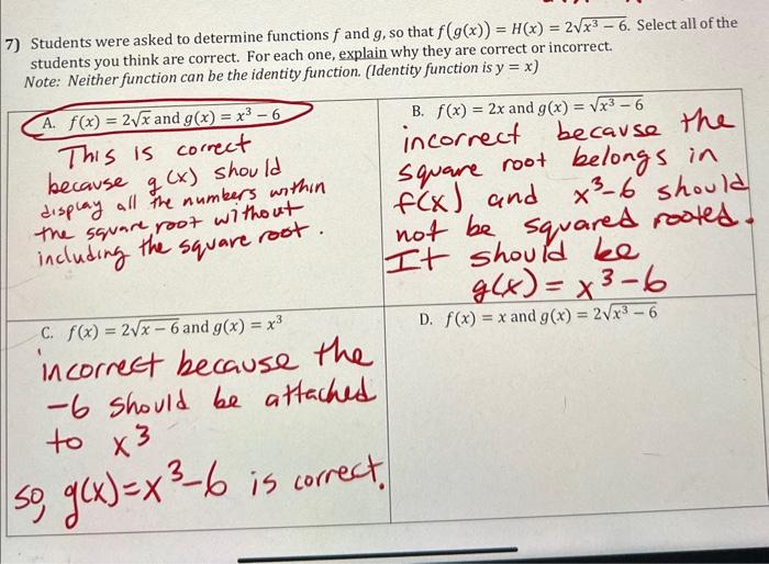 Solved 7) Students were asked to determine functions f and | Chegg.com
