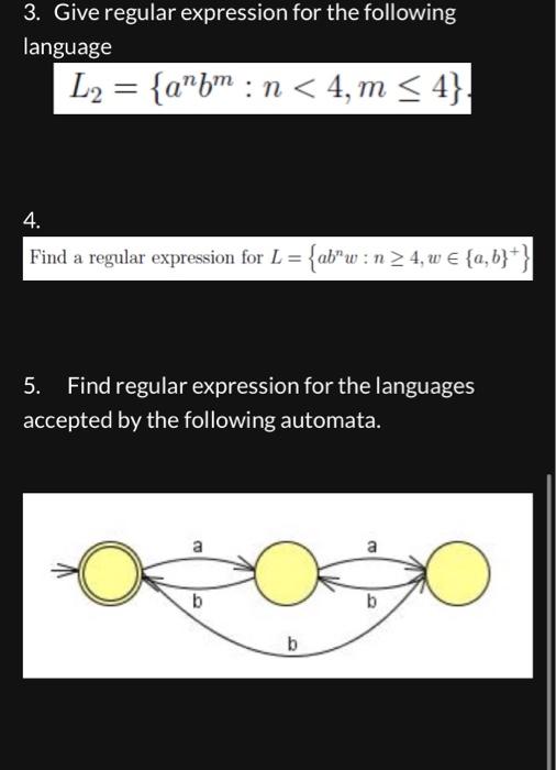 Solved 3. Give regular expression for the following language | Chegg.com