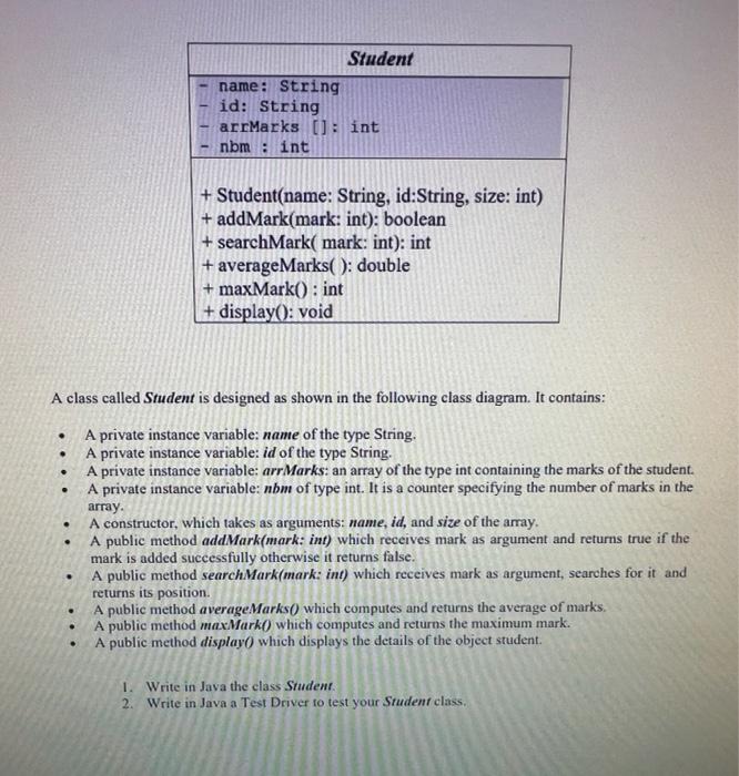 Solved A class called Student is designed as shown in the | Chegg.com