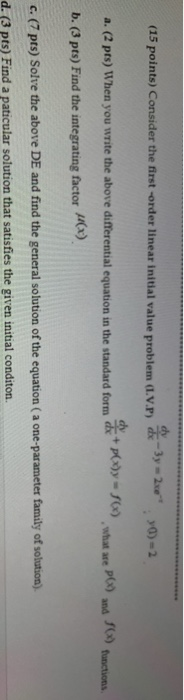 Solved (15 points) Consider the first-order linear initial | Chegg.com