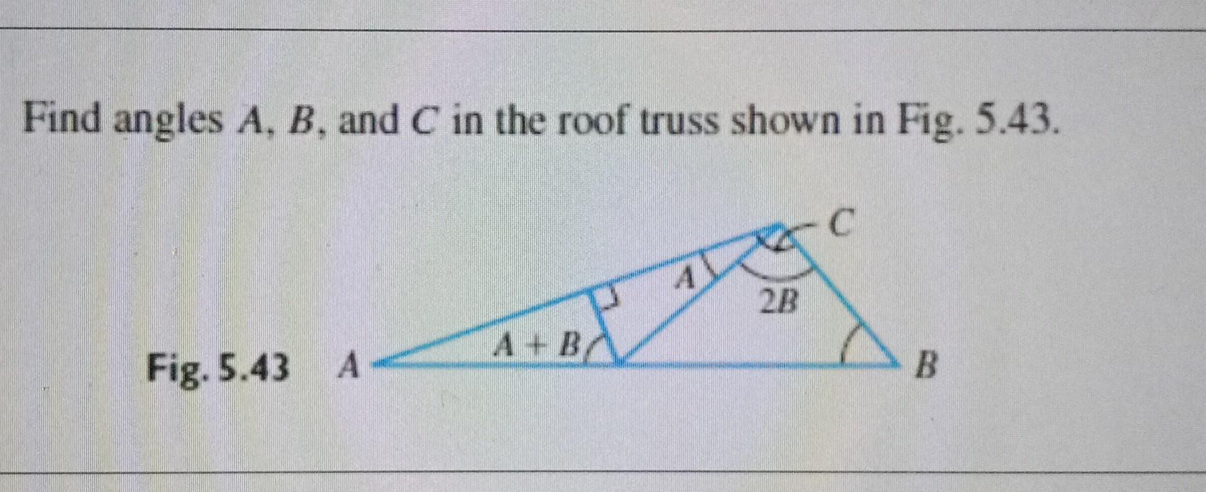 Solved Find angles A, B, and C in the roof truss shown in | Chegg.com