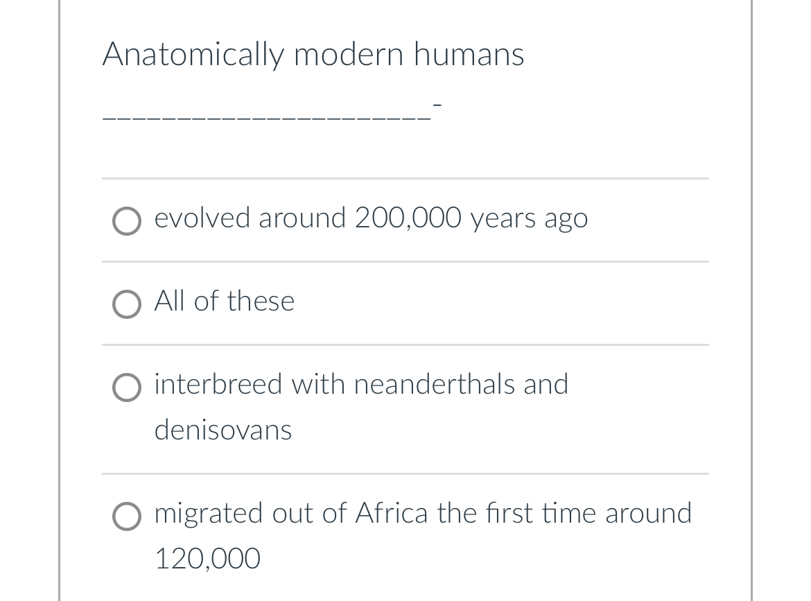 Solved Anatomically modern humansq, -evolved around 200,000 | Chegg.com