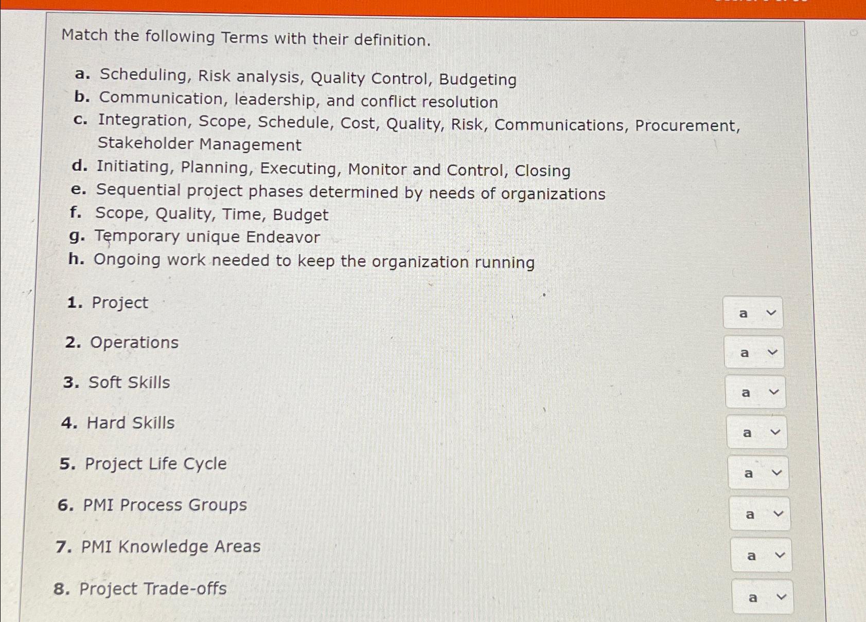Solved Match the following Terms with their definition.a. | Chegg.com