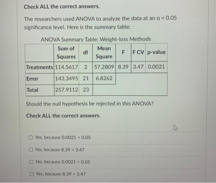 Solved Check ALL the correct answers. The researchers used | Chegg.com