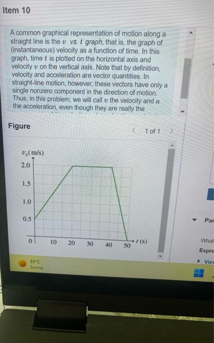 Solved A common graphical representation of motion along a | Chegg.com