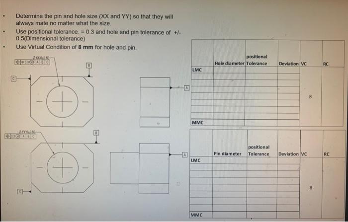 Solved Determine the pin and hole size (XX and YY) so that | Chegg.com