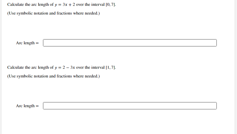 Solved Calculate the arc length of y=3x+2 ﻿over the interval | Chegg.com