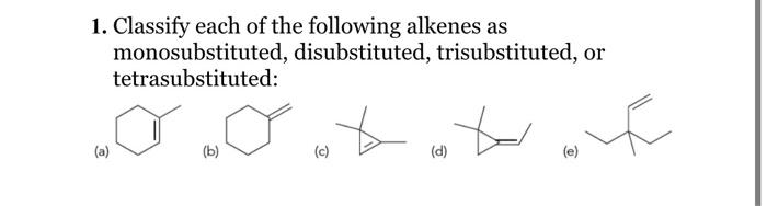 Solved 1. Classify each of the following alkenes as | Chegg.com