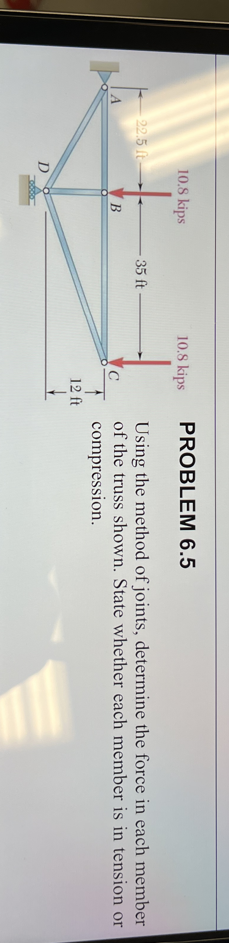 Solved PROBLEM 6.5Using the method of joints, determine the | Chegg.com