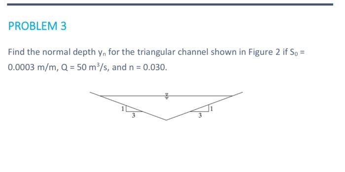 Solved Find the normal depth yn for the triangular channel | Chegg.com