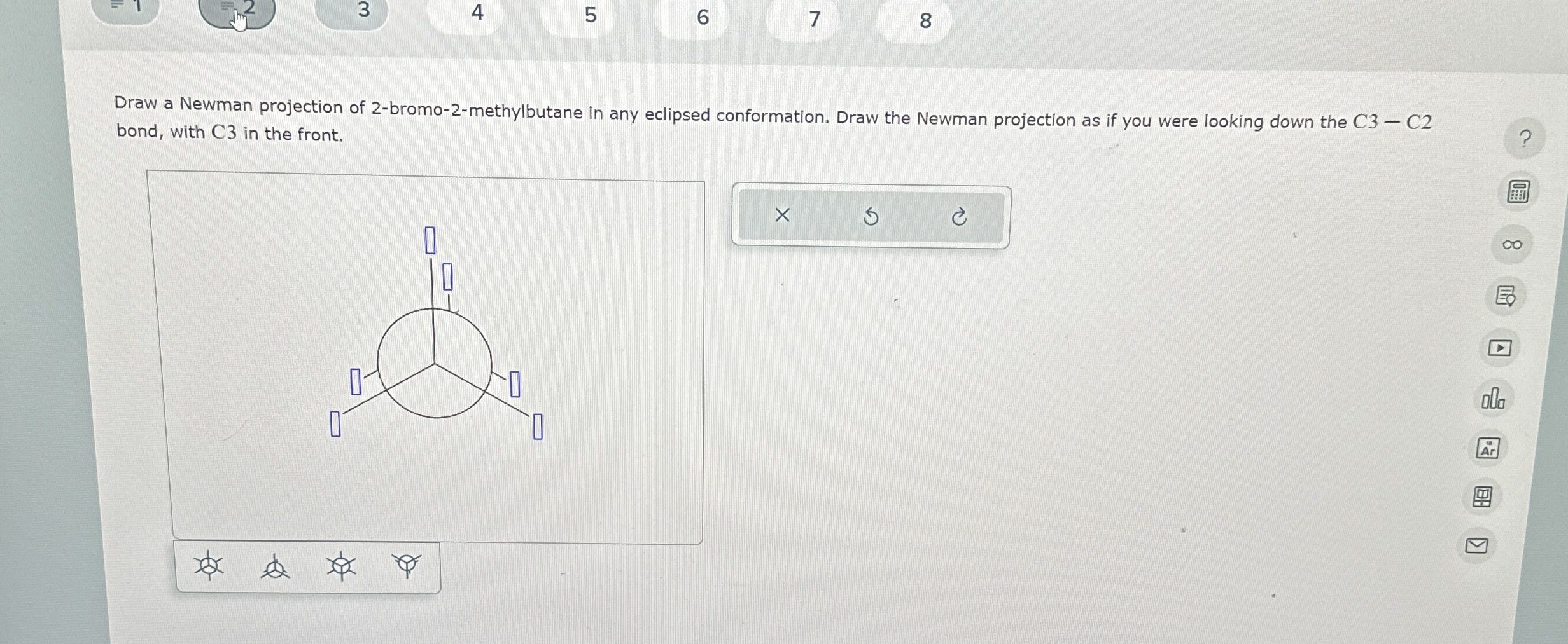 Solved Draw a Newman projection of 2-bromo-2-methylbutane in | Chegg.com