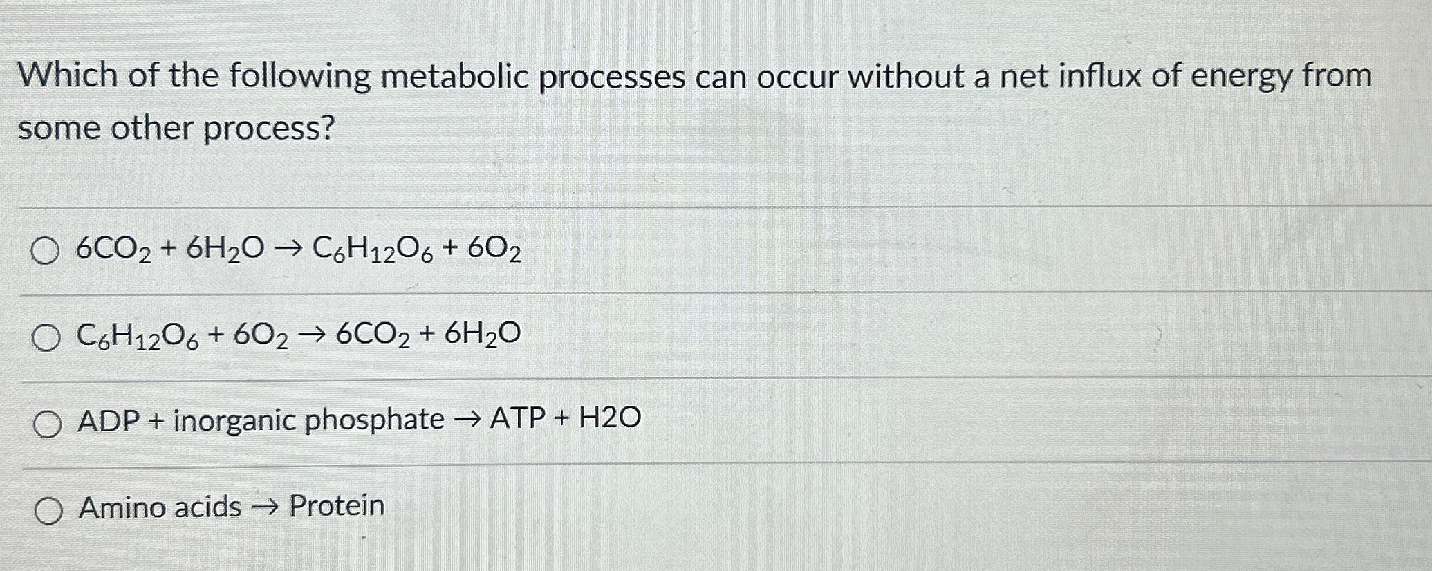 Solved Which of the following metabolic processes can occur | Chegg.com