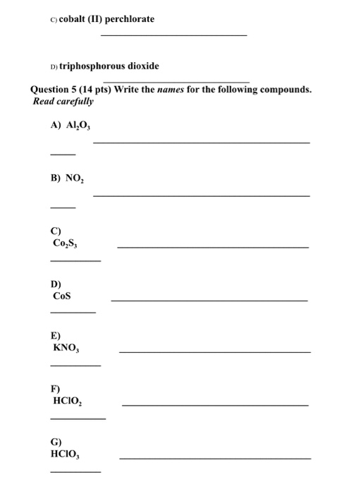 Solved c) cobalt (11) perchlorate D) triphosphorous dioxide | Chegg.com