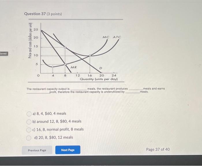Solved Question 37 ( 3 points) The restaurant capacity | Chegg.com