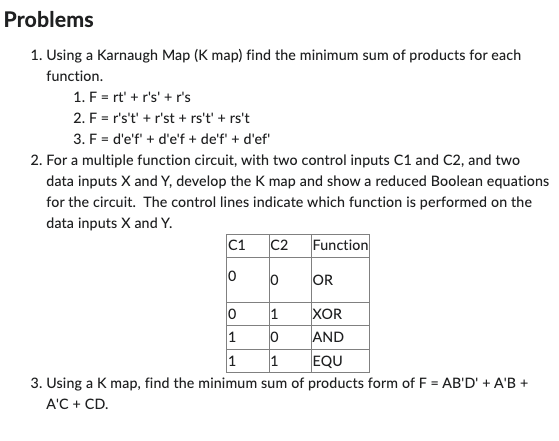 Solved Using a Karnaugh Map (K map) ﻿find the minimum sum of | Chegg.com
