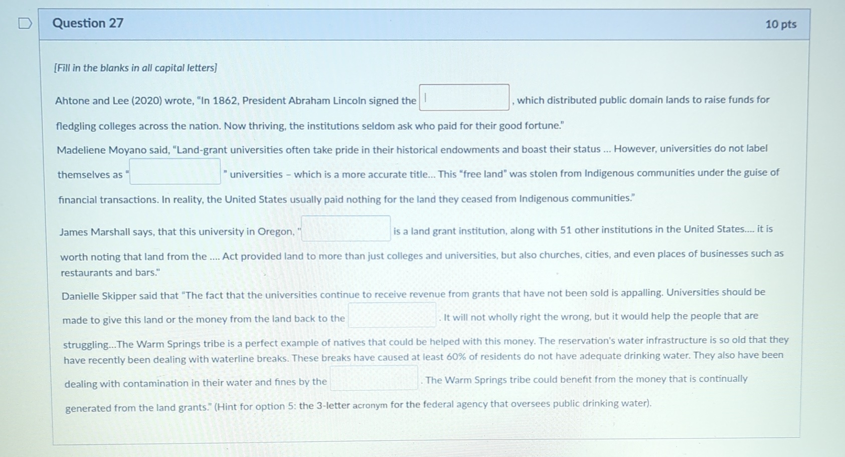Solved Question 2710 ﻿pts[Fill in the blanks in all capital | Chegg.com