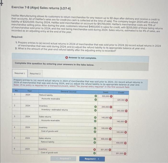 Solved Exercise 7-8 (Algo) Sales returns [LO7-4] Halifax | Chegg.com