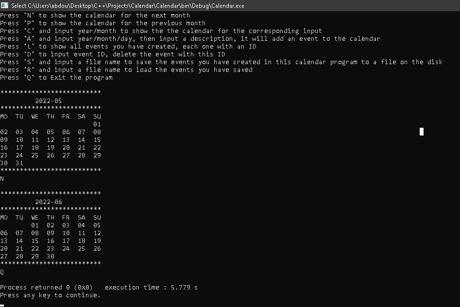 Solved Task: Calendar Project Requirements: Write a program | Chegg.com