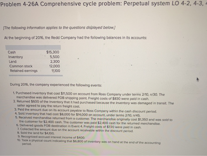 Problem 4-26A Comprehensive cycle problem: Perpetual | Chegg.com