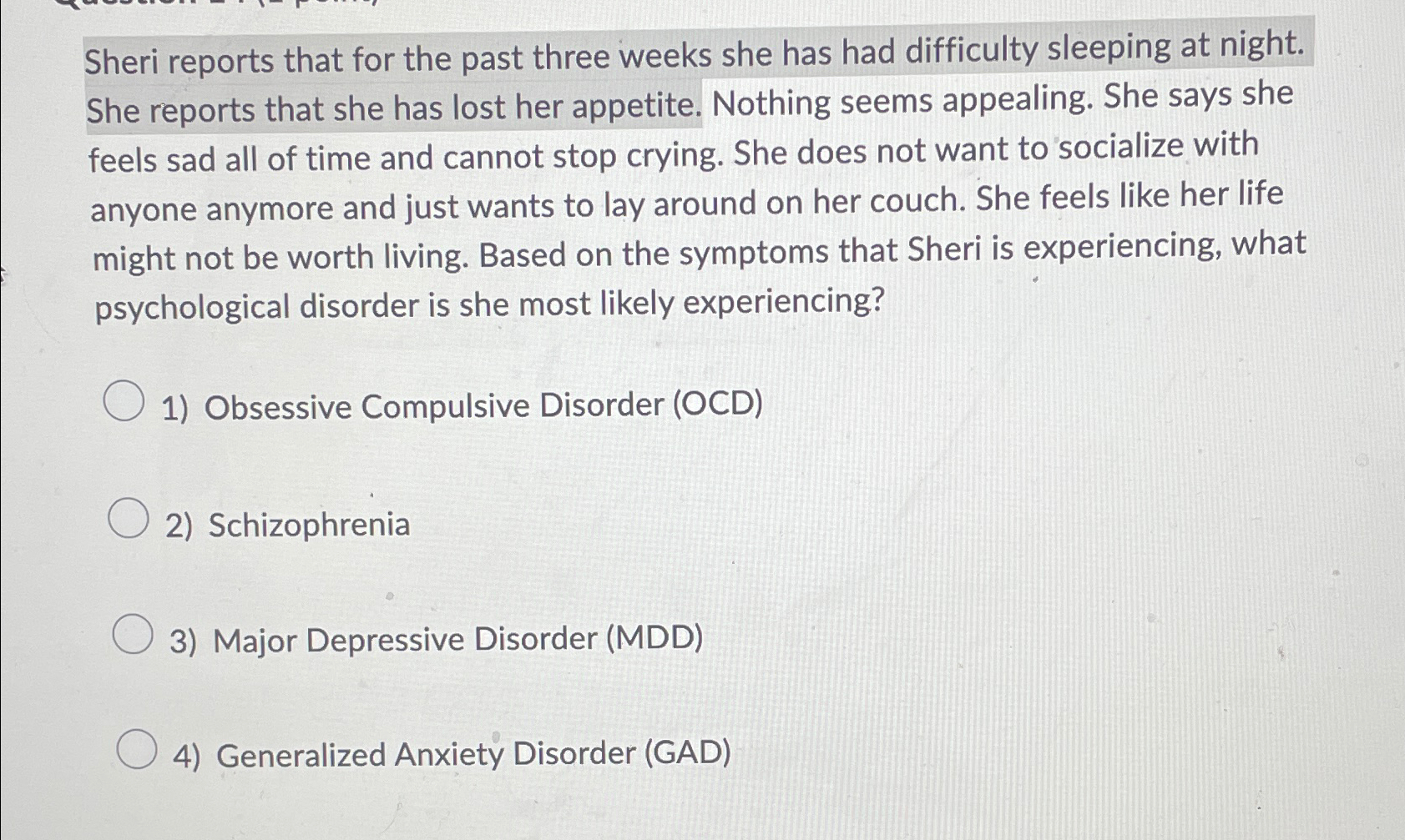 Solved Sheri reports that for the past three weeks she has | Chegg.com